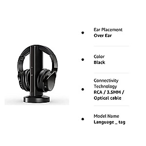 Rybozen Wireless TV Headphones with 2.4G Digital RF Transmitter, Hi-Fi Over-Ear Cordless Headset with RCA / 3.5MM / Optical Port, for Watching Home TV Game Computer Television