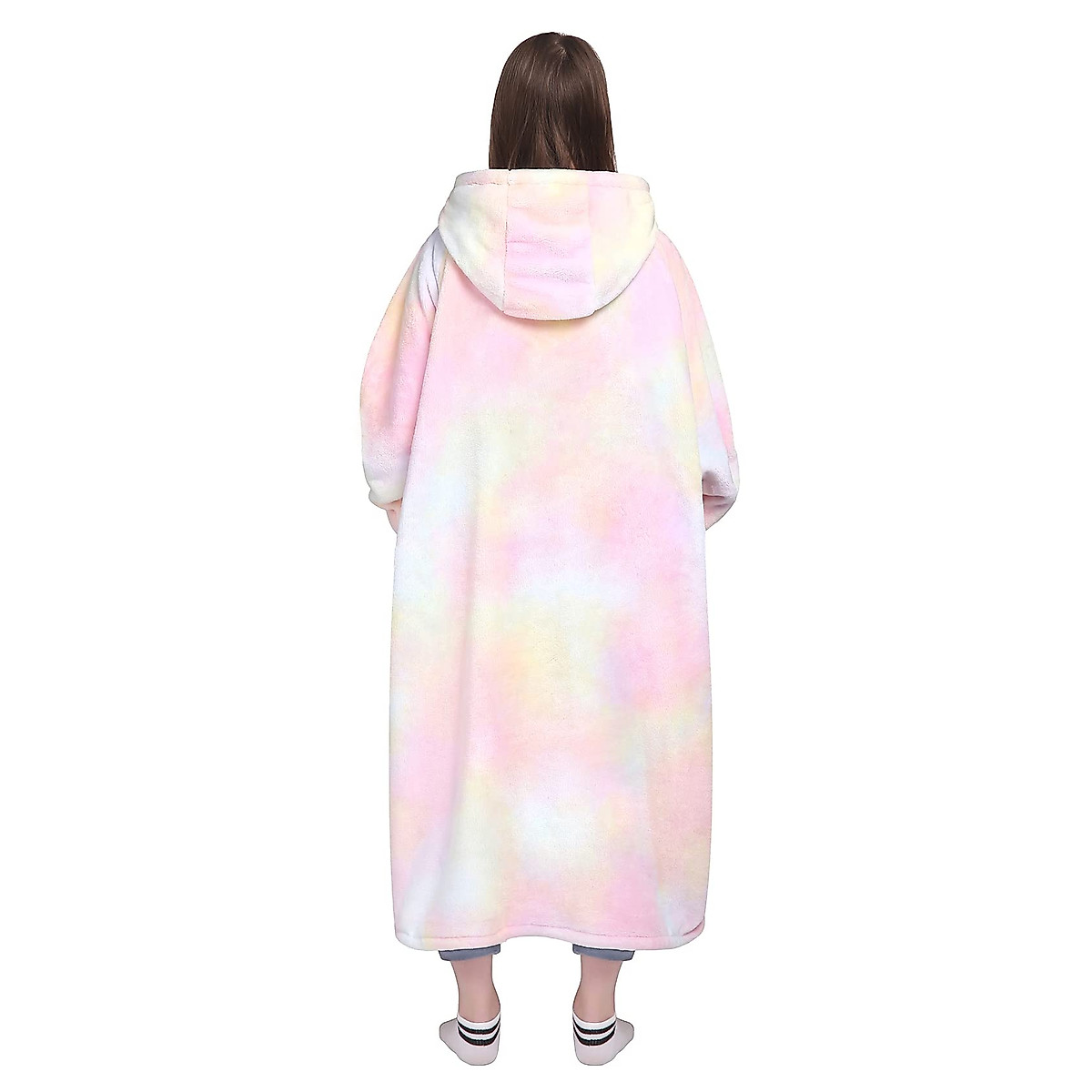 Waitu Wearable Blanket Sweatshirt Gifts for Women and Men, Warm and Cozy Rainbow Blanket Hoodie, Thick Flannel Hoodie Blanket with Sleeves, Blanket Robe for Adults and Kids