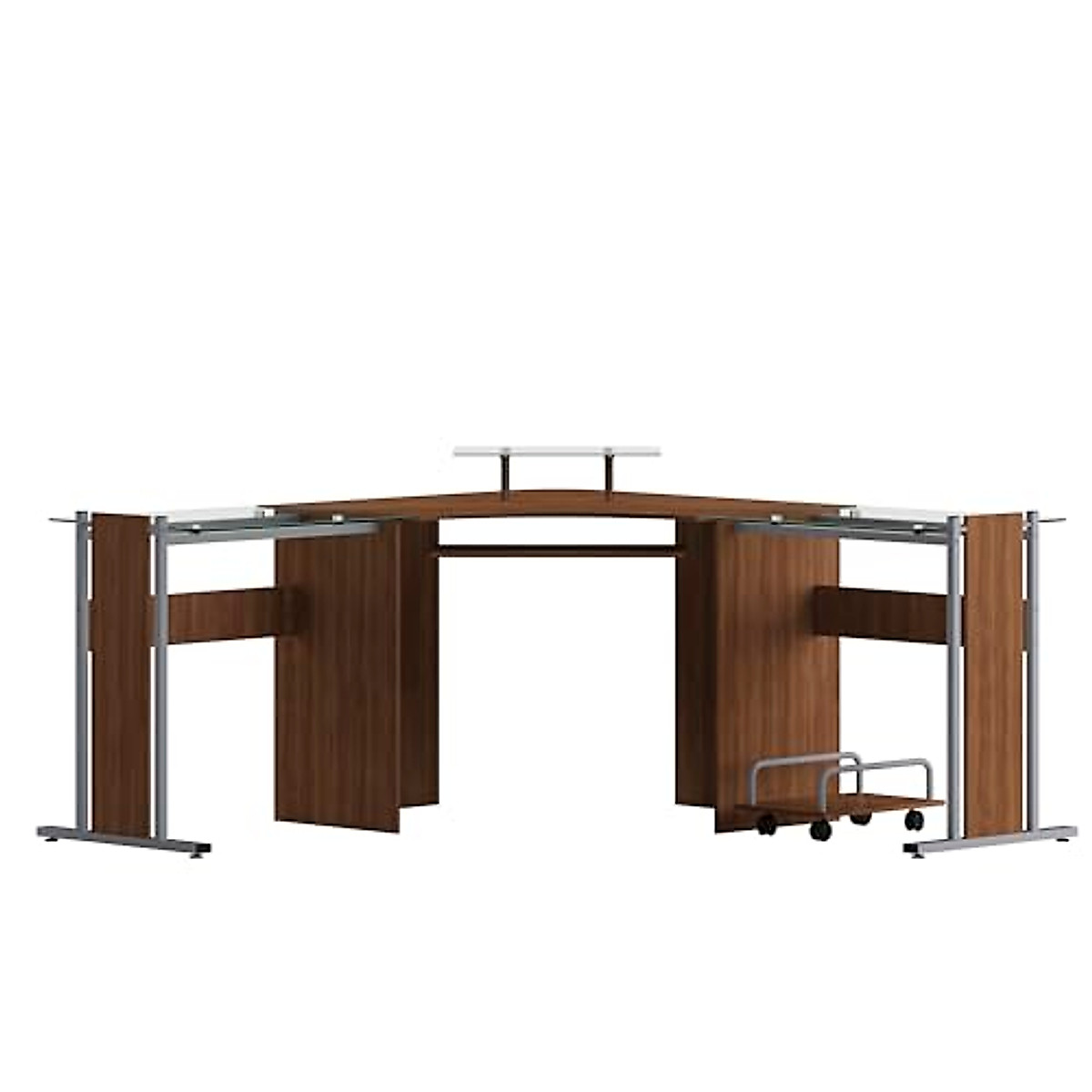 Flash Furniture Teakwood Laminate Corner Desk with Pull-Out Keyboard Tray and CPU Cart