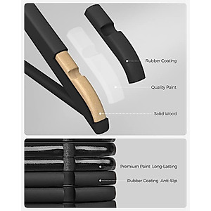 SONGMICS Rubber Coated Wooden Hangers, 20-Pack Clothes Wood Hangers, Non-Slip Coat Hangers, Rubber Hangers with Shoulder Grooves and 360° Swivel Hook, for Suits Shirts Coats, Black UCRW011B02