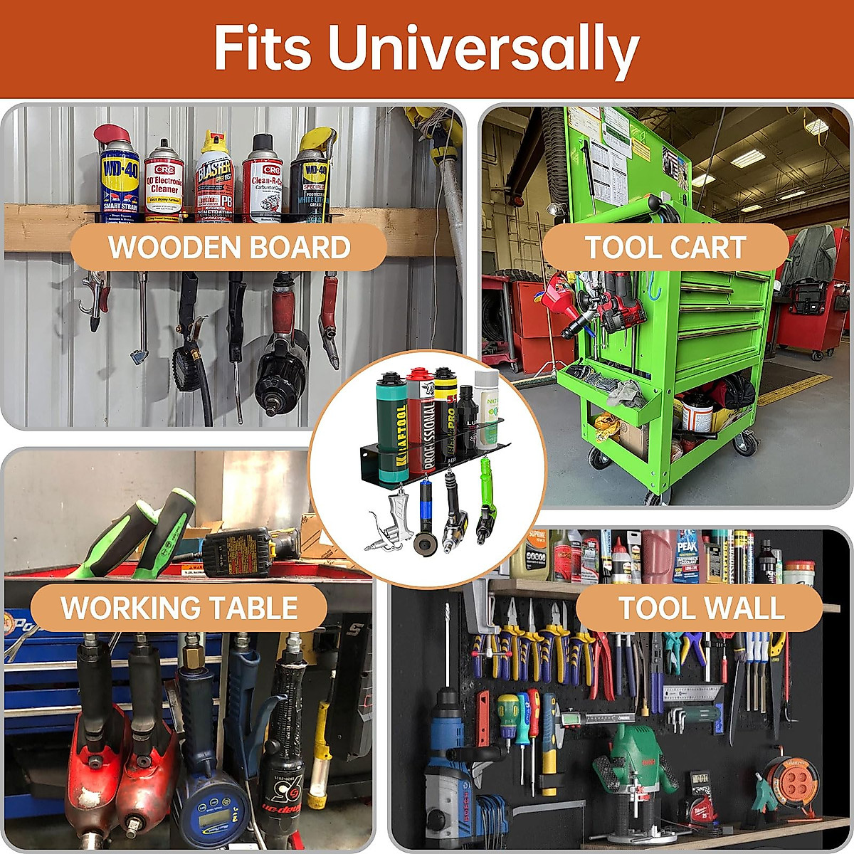 woiron Pneumatic Tool Holder/Aerosol Rack Combo, Wall Mounted Spray Can Bottle Holder, Air tool organizer, for Tool Organizer for Garage, Craft Workspace and Home