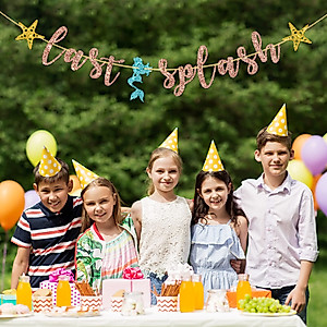 Halodete Last Splash Banner, Mermaid Theme Bridal Shower, Wedding Bachelorette Party Garland Bunting Decorations - Rose Gold Glitter