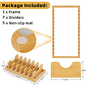 Bamboo Pot Lid Organizer Pot Lid Holder, Pot and Pan Organizer Drawer Organizer for Pot Lids, Pans, Cutting Boards & Baking Sheets, Dinner Plates, Reusable Containers in Cabinet Storage