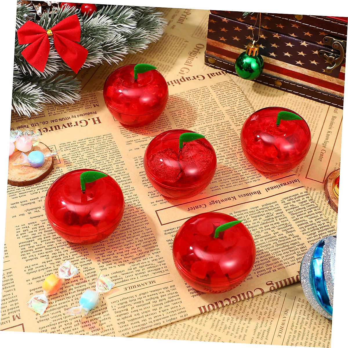 MAGICLULU 12 Pcs Fillable Red Apple Container Food Grade Plastic Apple Shape Christmas Container Chocolate Container for Xmas