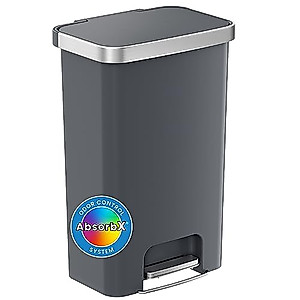 iTouchless SoftStep 13.2 Gallon Step Pedal Gray Plastic Kitchen Trash Can with Odor Filter, Durable Dent-Proof Construction and Stainless Steel Trim, 50L Garbage Bin for Home, Office, Business, Store