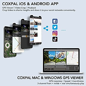 COXPAL 3 Channel Dash Cam Front and Rear Inside with GPS, WiFi, Infrared Night Vision, Supercapacitor, G-Sensor, 2K+1080P+1080P Triple Car Camera, Parking Monitor, Supports 512GB Max