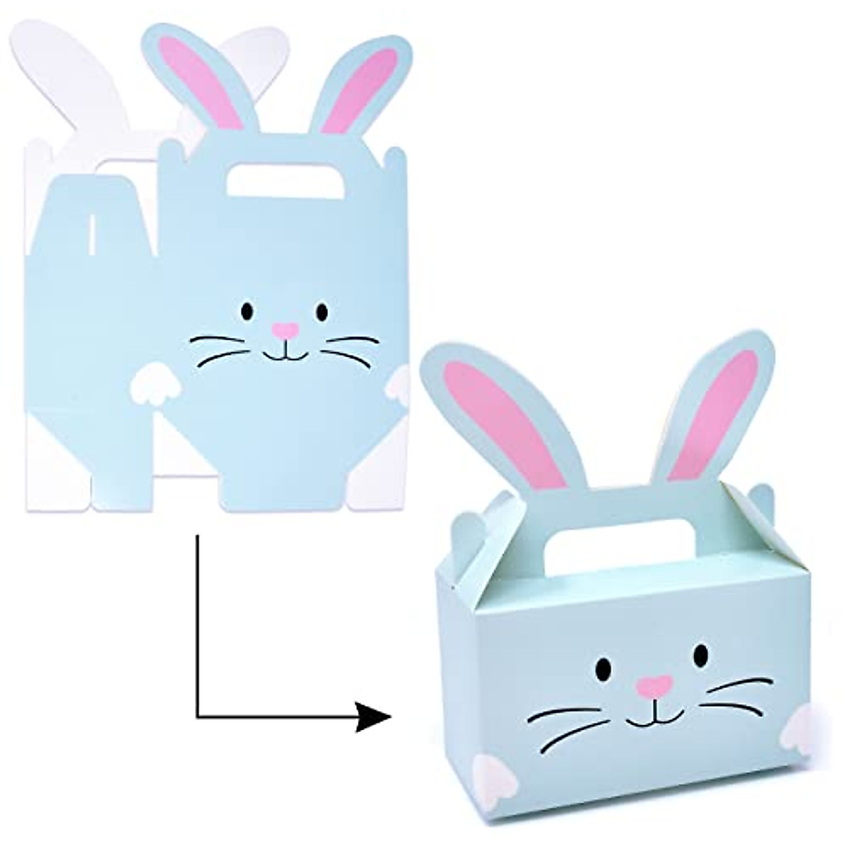 24 Pack Easter Treat Boxes Bunny Cardboard Favor Boxes with Handle Bunnies Rabbit Ears Basket Containers Candy Cookie Goody Gift Box Holder for Spring Kids School Classroom Party Supplies Decorations