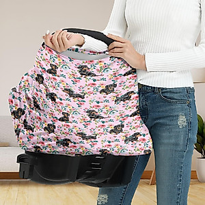 AFPANQZ Floral Dachshunds Baby Car Seat Cover Canopy and Nursing Cover Infant Car Canopy Spring Autumn Winter Snug Warm Breathable Windproof Open Peep Top Universal Fit Pink Flowers