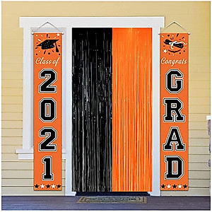 Halloween Party Decorations Black and Orange Backdrop Tinsel Photo Booth for Halloween Birthday Graduation Decorations