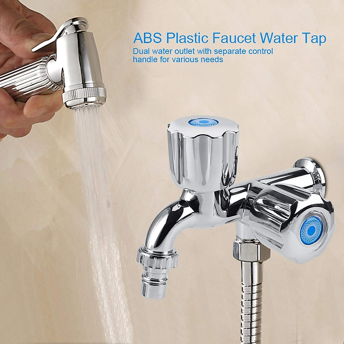 BORDSTRACT Water Tap, Double Cold Water Spouts ABS Plastic Water Tap Bathtub Kitchen Sink Faucet G1/2(Shutter Handle G 1/2)