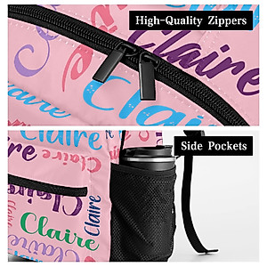 ZAACUSTOM Polyester Custom Bookbag with Name Text Elementary Kids Girls Personalized School Backpack Customize Book Bag, Stylish, Waterproof, Unique, Adjustable Shoulder Straps, 1 Pack