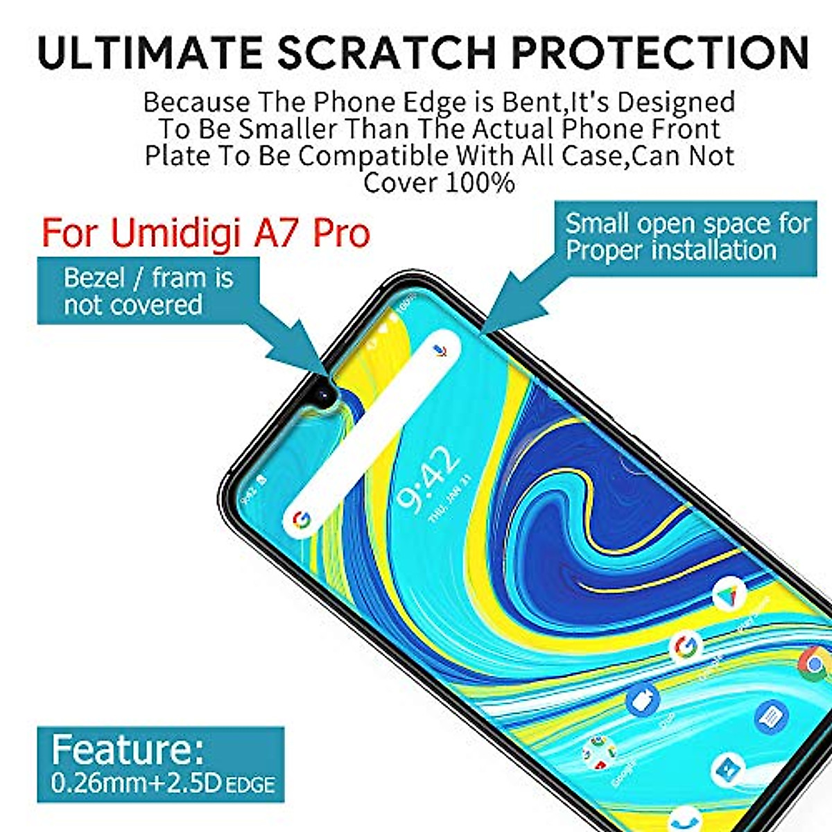 Ytaland for Umidigi A7 Pro Case,UMIDIGI A9 Pro Case with Tempered Glass Screen Protector. (3 in 1) Crystal Clear Soft Silicone Shockproof TPU Transparent Bumper Protective Phone Case Cover