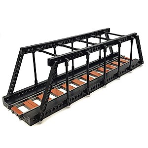 Classic Train Building Bridge City Passenger Express Train Tracks Toys Accessories Railroad Construction Building Block Compatible with Major Brand (Black Bridge)