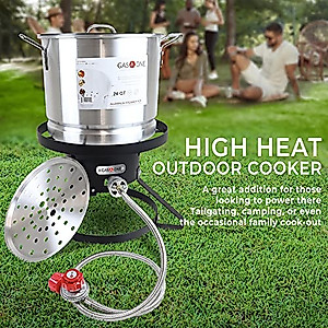 GasOne B-5155-RED Burner with Steamer Pot Turkey Fry & Tamale-with High Pressure Propane Regulator and Hose, Red QCC