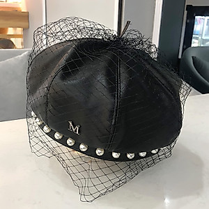 Beret Hat, Leather beret, French retro beret, unique design, Fashion match, pearl lace decoration, simple casual pumpkin hat for ladies