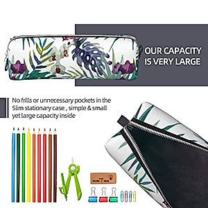 allgobee Pu Leather Pencil Bag Pen Case Topical-Hawaii-Watercolor-Orchid-Flowers-Pineapple Students Stationery Pouch Pencil Holder Desk Organizer