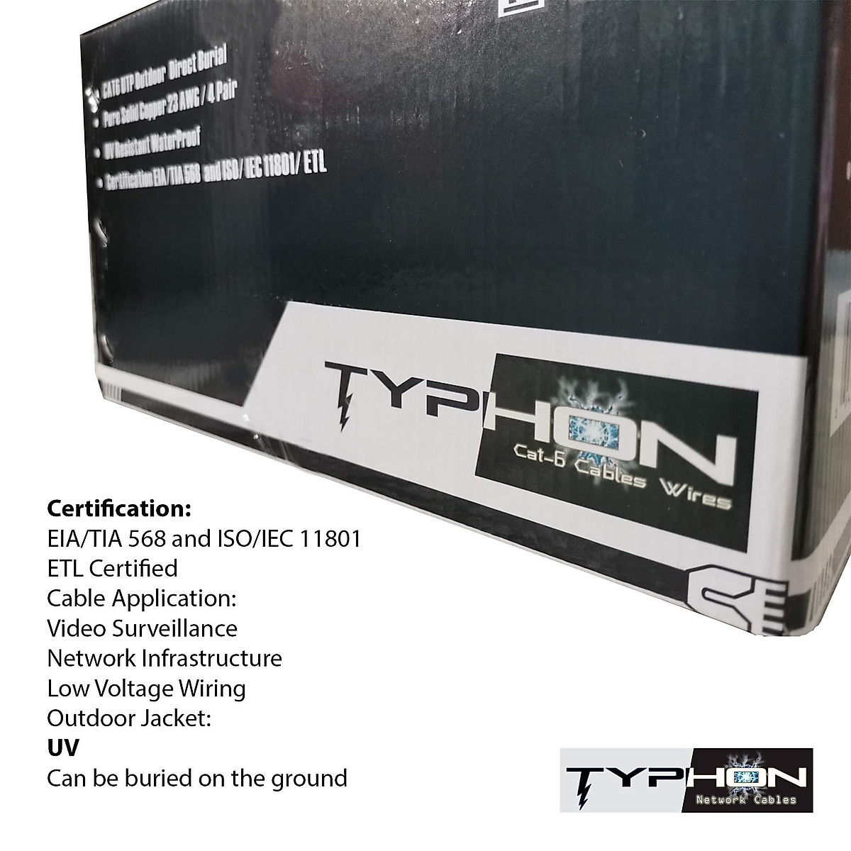 Typhon Cat6 Direct Burial Outdoor Network Cable Solid Pure Copper UTP 23AWG UV Resistant