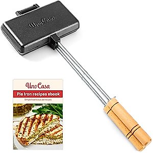 Uno Casa - XL Pie Irons Cast Iron Sandwich Maker - Set of 1, 2 or 4. Mountain Pie Maker, Japanese Sandwich Maker with Recipe Book, Campfire Cooking Equipment - Mountain Pie Maker Cast Iron