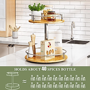Lazy Susan Organizer - 2 Tier Rotating Spice Rack for Cabinet, Wood Lazy Susan Turntable for Pantry Kitchen Countertop, 12-inch Kitchen Spice Storage