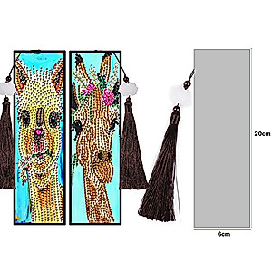sikiwind Diamond Painting Bookmark, 2pcs 5D DIY Tassel Bookmark Mosaic Embroidery Craft Bookmark Special Shaped Diamond Painting Creative Leather Bookmarks with Tassel