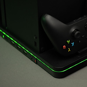 Xbox Multi-Function Console Stand - Surge Charge Stand Compatible with Xbox Series X & S Consoles, Dual Controller Charge Bays, Rechargeable Batteries, Cooling Fan, LED Lighting