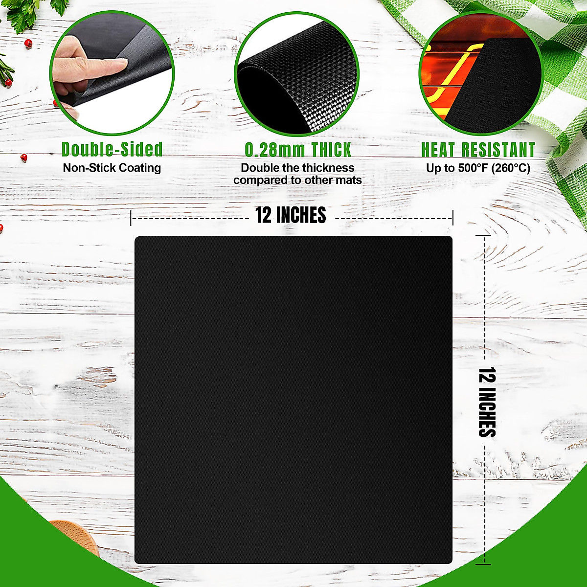 Toaster Oven Liners Reusable for Ninja Air Fryer Bottom Heat Resistant Mat 3 Pack, Compatible with Cuisinart Air Fryer Toaster Oven 12"x12" Airfryer Liner, Heavy Duty Nonstick Square Air-Fryer Mats