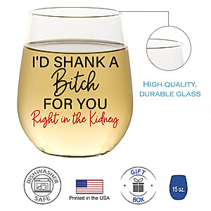 Friend Gifts for Women | Funny Wine Glass for Women | Humorous Gifts for Birthday Gifts for Friends Female | Cute Christmas Friendship Gifts Ideas for Women Funny Going Away Gifts | 15 oz Stemless