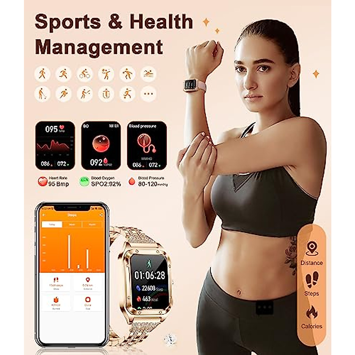 LIGE Smart Watch for Women(Answer/Make Calls), 1.59" Smartwatch for Android and iOS Phones, IP68 Waterproof Fitness Watch with Female Health, Sleep Heart Rate Monitor, AI Voice(Rose Gold)