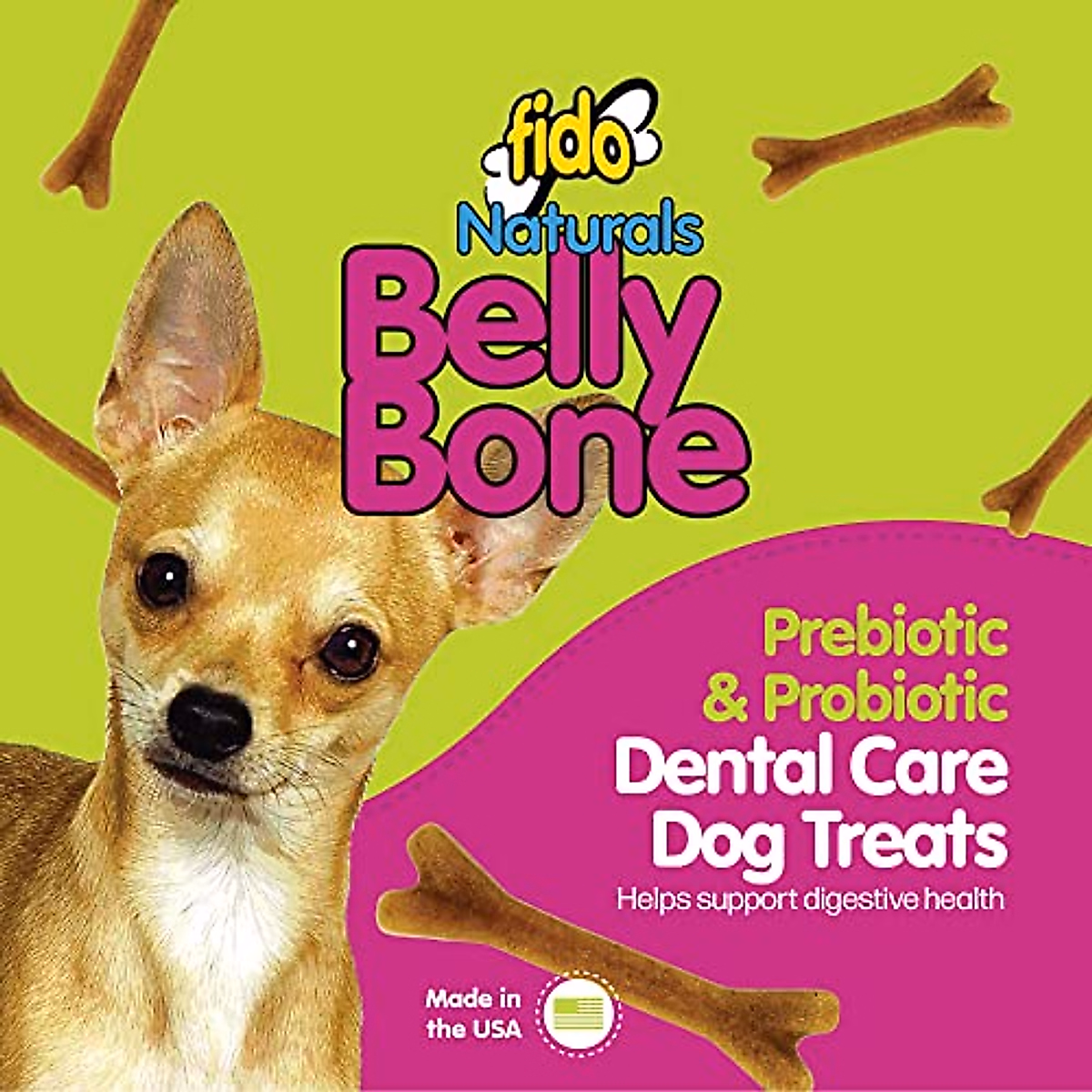 Fido Belly Bones for Dogs, 21 Yogurt Flavor Mini Dog Dental Treats (Made in USA) - 21 Count Dog Treats for Small Dogs - Plaque and Tartar Control for Fresh Breath, Digestive Health Support