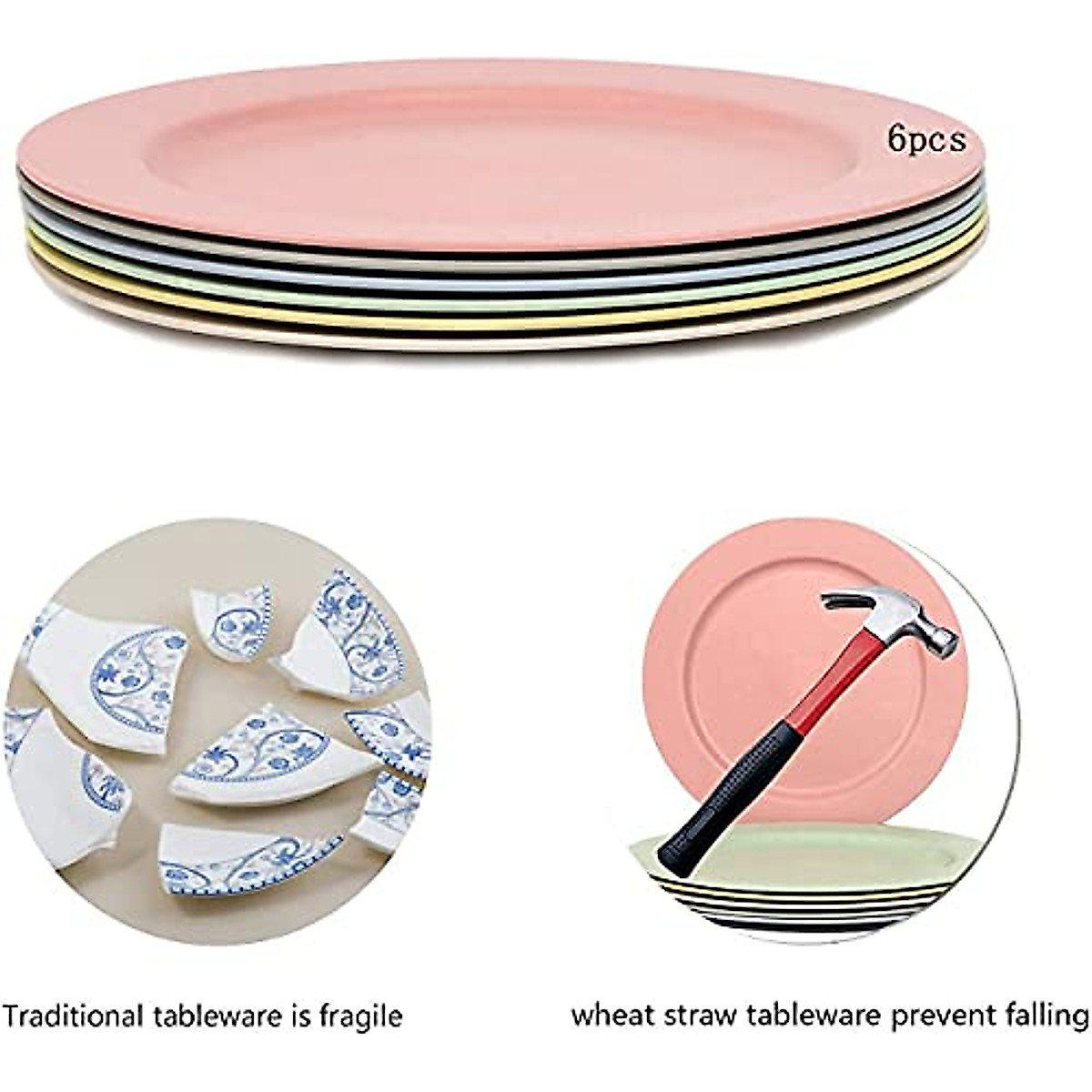 shopwithgreen 10 Inch Wheat Straw Dinner Plates, Unbreakable Sturdy Plastic Dinner Plates, Microwave and Dishwasher Safe