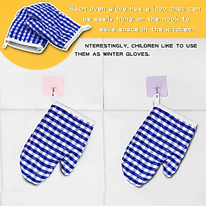 DOERDO 2 Pack Kid Oven Mitts for Children Heat Resistant Kitchen Mitts, Great for Cooking Baking, Age 4-12 (7"x4.7", Blue)