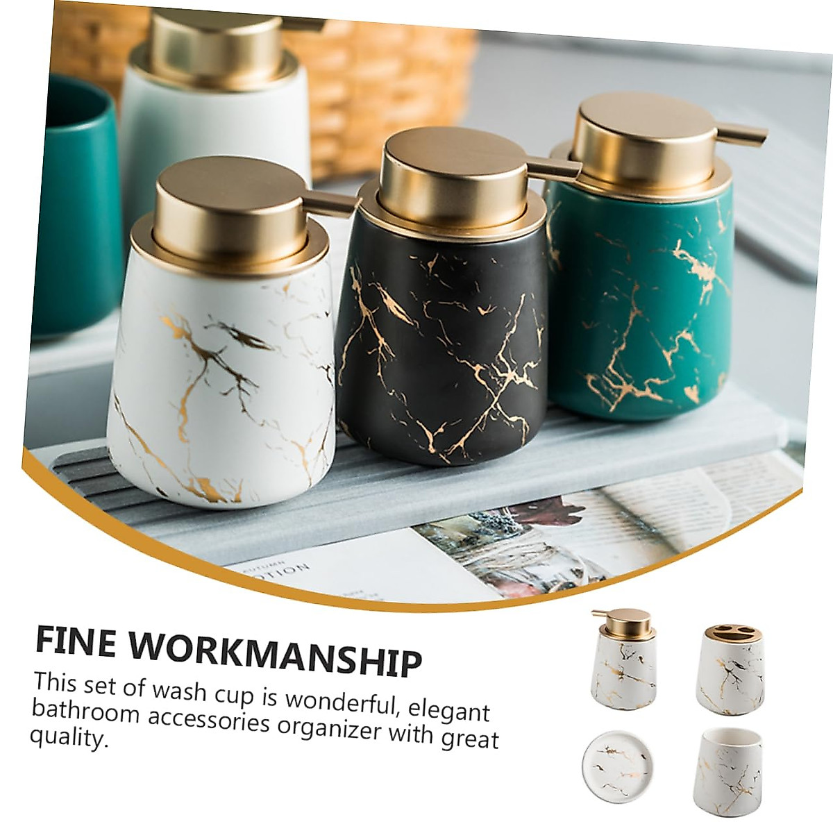 Cabilock 2 Sets Bathroom wash Set Bathroom Decorations Tooth Brushing Holder Toothbrush Tumbler Bathroom Cups Lotion Container Empty Soap Tray Storage Tank White Ceramics handwashing Fluid