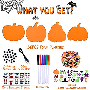 Max Fun 312PCS Halloween Pumpkin Foam Stickers, Halloween Craft Kit for Kids Bulk Glitter Set DIY Self-Adhesive Halloween Decoration