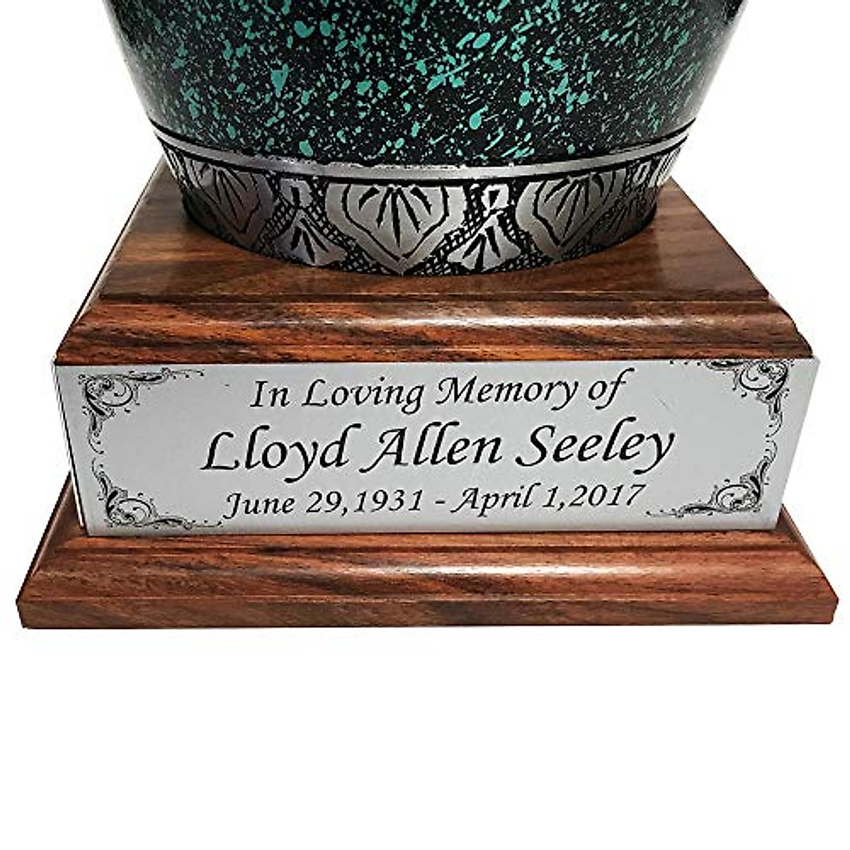 Cremation Urn Pedestal, Wooden Urn Base with Personalized Name Plate