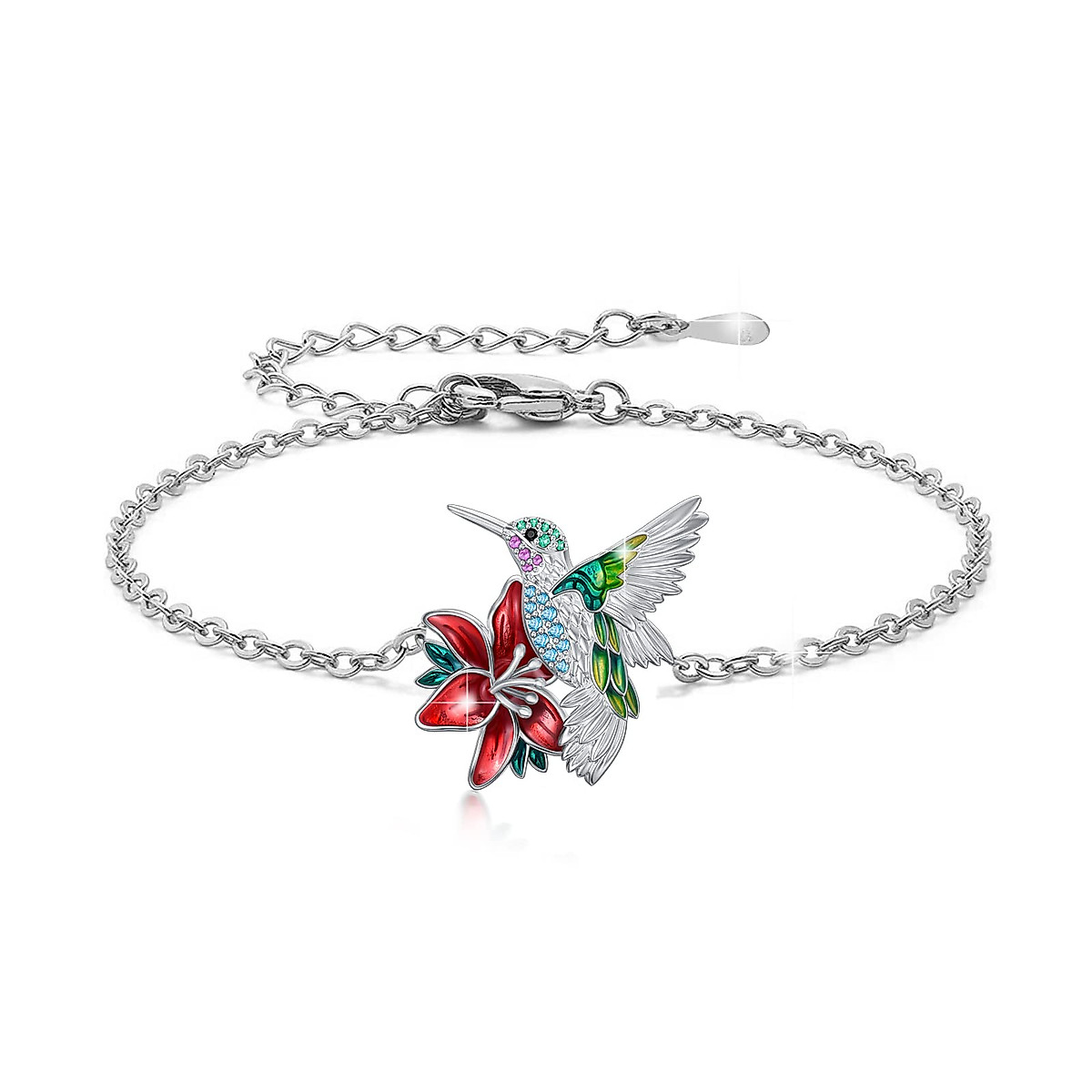PEIMKO Hummingbird Bracelet Sterling Silver Cute Animal bird Bracelet Good Luck Bracelets Gift for Women