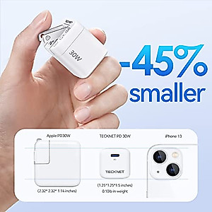 USB C Charger, TECKNET 30W USB C Tablet Wall Charger, GaN Charger Power Adapter, PD Fast Charging Block with USB C Cable Compatible with iPad/MacBook/Pixel/Samsung Galaxy S22
