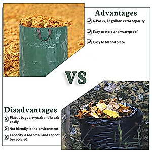 JERIA 6-Pack 72 Gallons Reusable Garden Waste Bags with 4 Handles ,Lawn Pool Garden Heavy Duty Waste Bag for Loading Leaf,Trash ,Yard Waste Bags (H30" X D26")