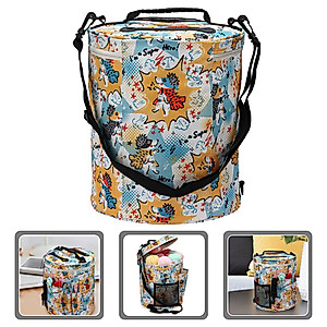 Knitting Bag Yarn Storage Tote Organizer with Shoulder Strap Handles Portable DIY Tool Bucket Round Container for Knitting Needles Crochet Hooks Accessories