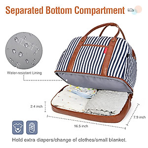 Lekebaby Baby Diaper Bag for Travel Maternity Bag Diaper Tote Hospital Bag, Newborn Registry Baby Shower Gifts,Blue Striped