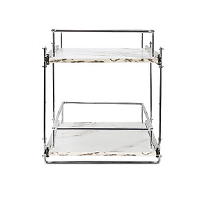 Household Essentials Faux Marble C53345-1 Glidez 2-Tier Kitchen Cabinet Organizer | Pull Out Shelves for Storage | 22 in D x 14.5 in W x 17 in H Wide