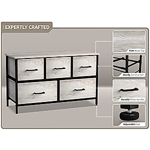 Sorbus Dresser with 5 Faux Wood Drawers - Storage Unit Organizer Chest for Clothes - Bedroom, Hallway, Living Room, Closet, & Dorm Furniture - Steel Frame, Wood Top, & Easy Pull Fabric Bins