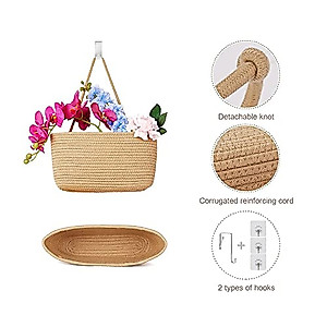 TeoKJ Over the Door Hanging Basket, 3-Tier Woven Cotton Wall-Mounted Storage Organizer Bag Decorative Hanging Kitchen Baskets - Jute