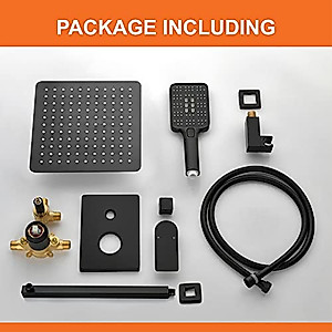 DIFEINI Shower Faucet Set Matte Black Shower System with 10 Inches Stainless Steel Rainfall Shower Head Pressure Balance Rough-in Valve Trim Kit Shower Fixture Combo Set,6012B