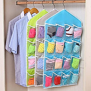 NOVESIXT 16 Pockets Clear Over Door Hanging Bag, Hanging Organizers Plastic Accessory Organizers, Shoe Rack Hanger Underwear Bra Socks Closet Storage Organizer (Green)