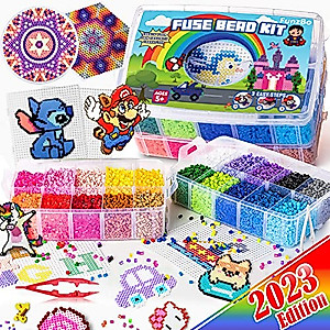 FunzBo Fuse Beads for Kids Craft Art - 106 Patterns Fusebead Melty Fusion Colored Arts and Crafts Set for Boys Girls Age 4 5 6 7 8 Year Old Classroom (Mega)