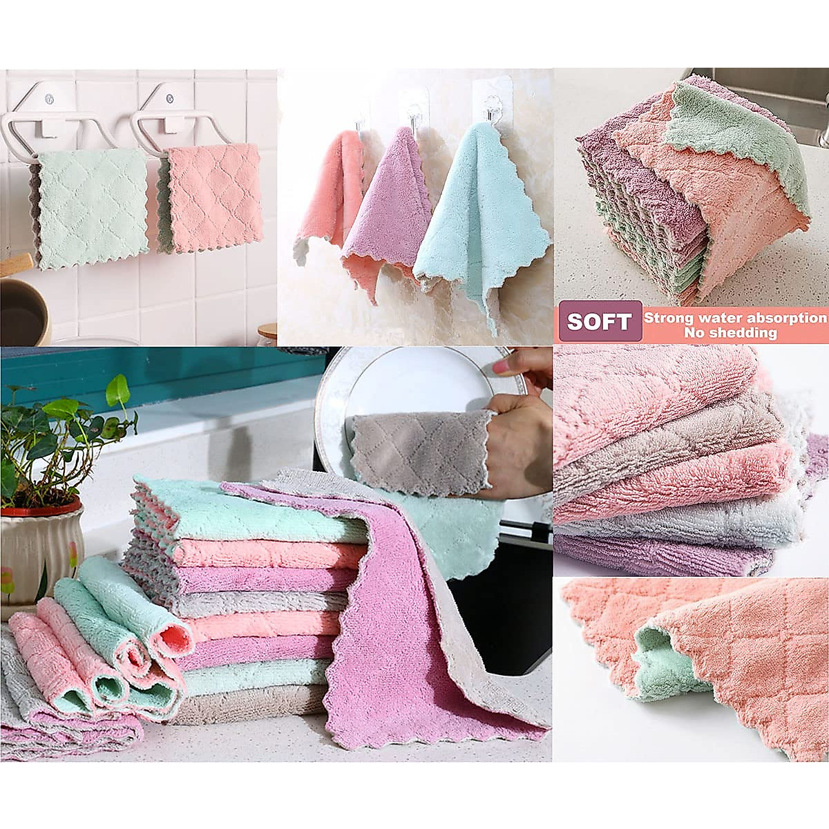 10 Pack Kitchen Cloth, Microfiber Dish Towels Washcloths, Super Absorbent Coral Velvet Dishtowels, Premium Cleaning Cloths,Non-Stick Oil Quick Dry Dish Towels, Soft Tea Towels, Table Cleaning Cloths.