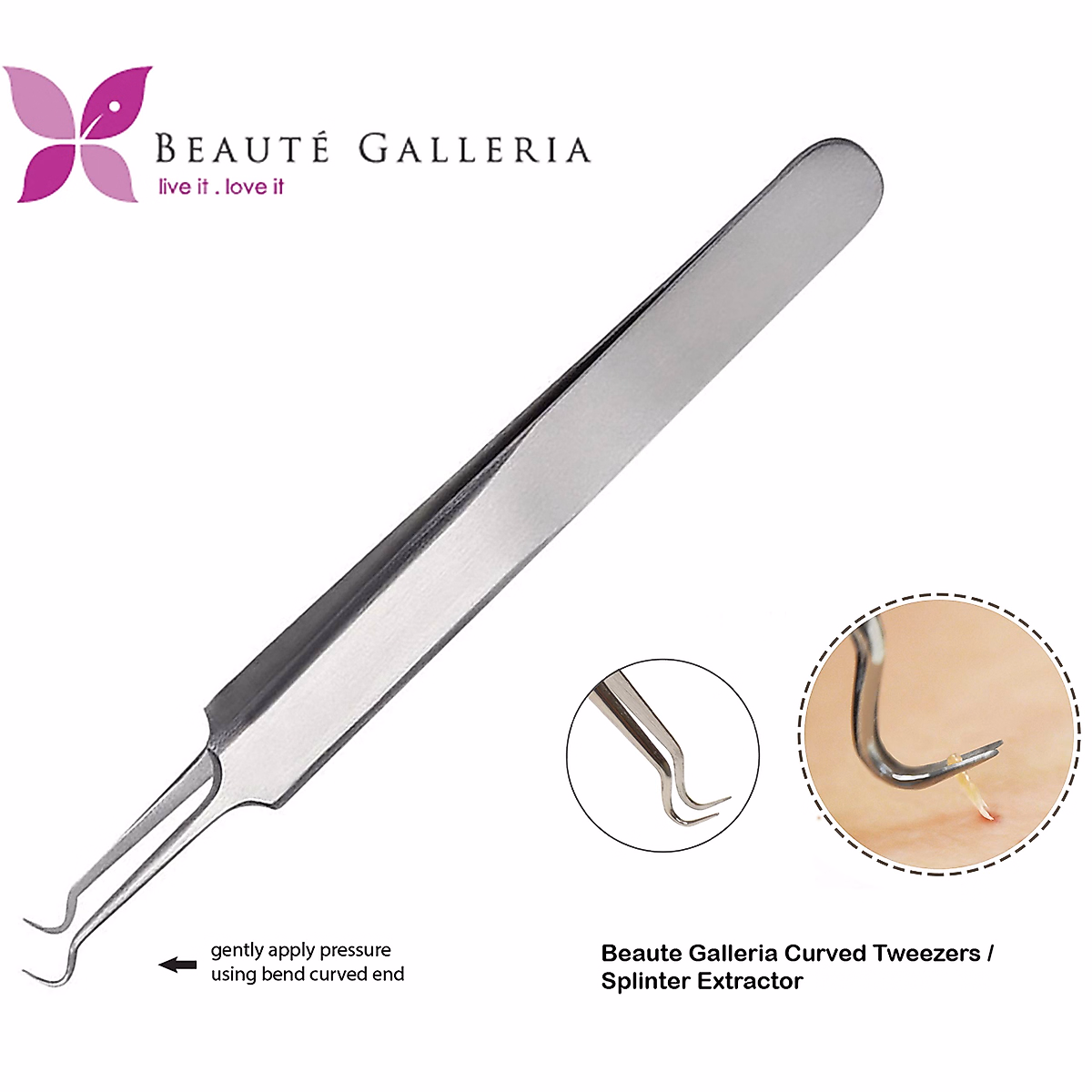 Beaute Galleria Premium Stainless Steel Bend Curved Blemish Extractor Tool for Remove Comedones Whitehead Blackhead Acne Pimple