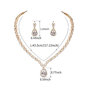 WeimanJewelry Silver/Gold Plated Women Cubic Zirconia CZ Marquise Teardrop Bridal Tennis Necklace and Drop Earring Set for Wedding Brides (Gold)