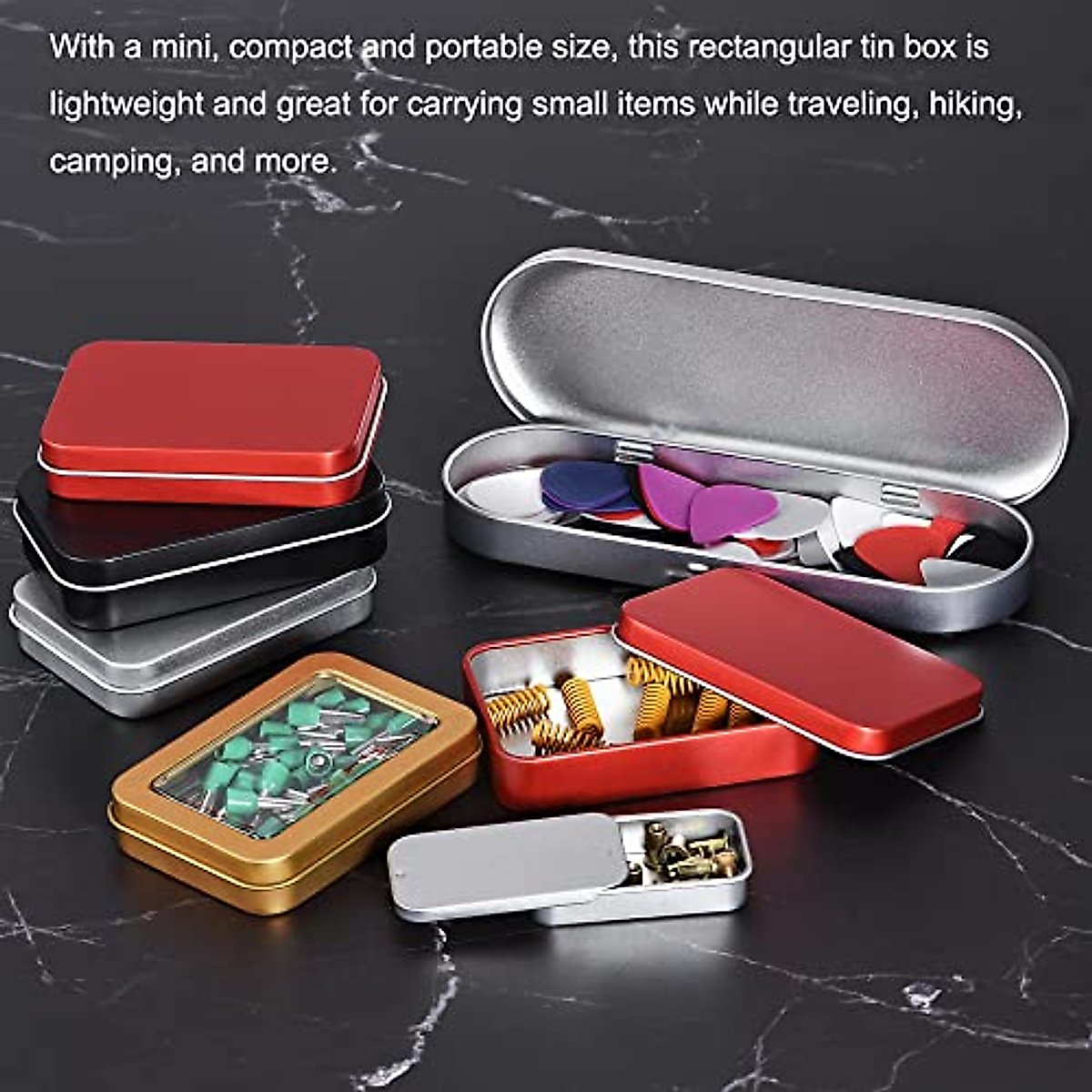 uxcell Metal Tin Box, 3.43" x 2.36" x 0.71" Rectangular Empty Tinplate Storage Containers with Clear Window Lids, Black