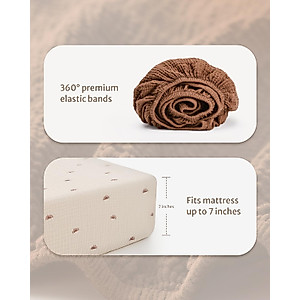 Muslin Crib Sheets for Girls and Boys, Cotton Boho Neutral Fitted Baby Crib Sheet for Standard Crib Mattress & Toddler Bed Mattress (52"x28"), Soft Breathable Baby Sheets 2 Pack (Sunshine&Brown)